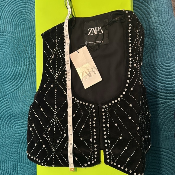 Zara | Tops | Zara Velvet Waistcoat With Rhinestones Studed | Poshmark